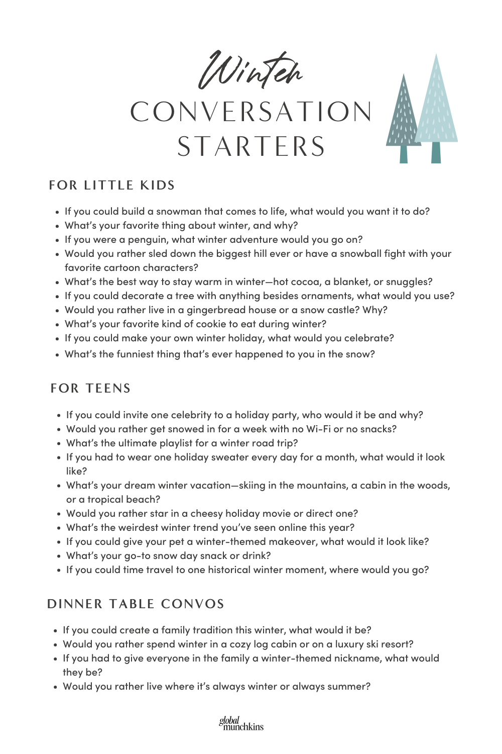 50+ Winter Conversation Starters to Keep Your Family Talking All Season ...